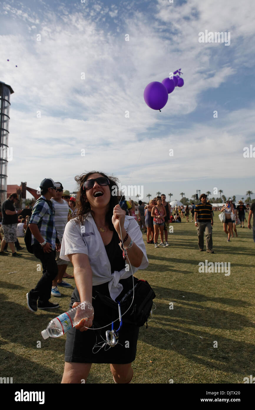 A balloon displays an art made of balloons at the Coachella Music ...