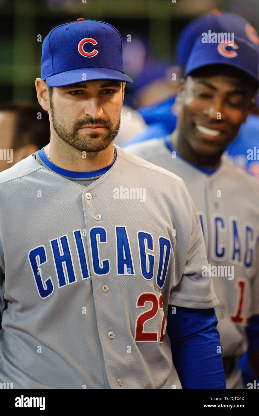 Chicago Cubs right fielder Xavier Nady (22) in the dugout during the ...