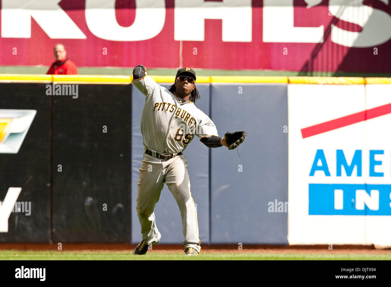 Pittsburgh Pirates left fielder Lastings Miledge #85 makes the catch ...