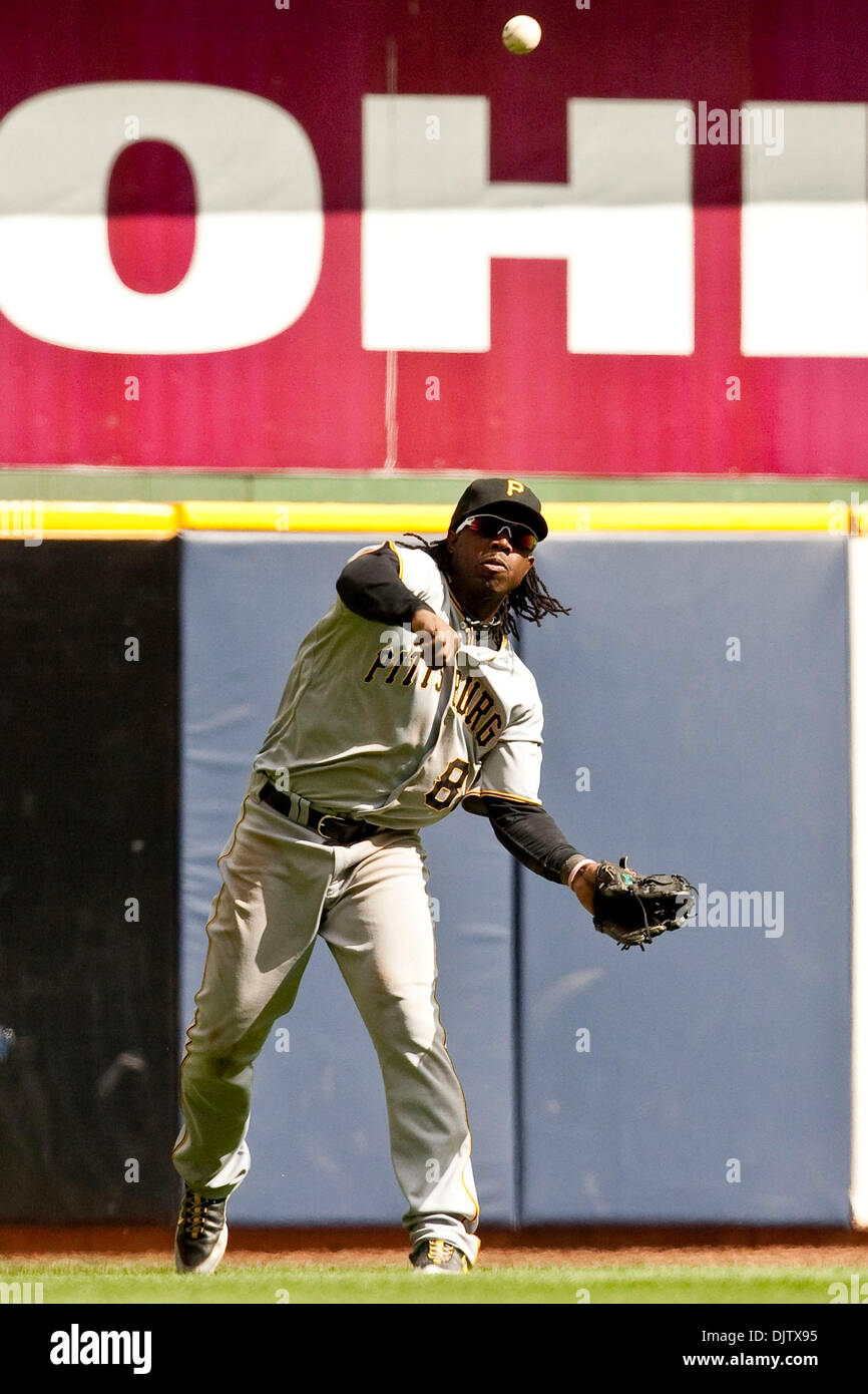 Pittsburgh Pirates left fielder Lastings Miledge #85 makes the catch ...