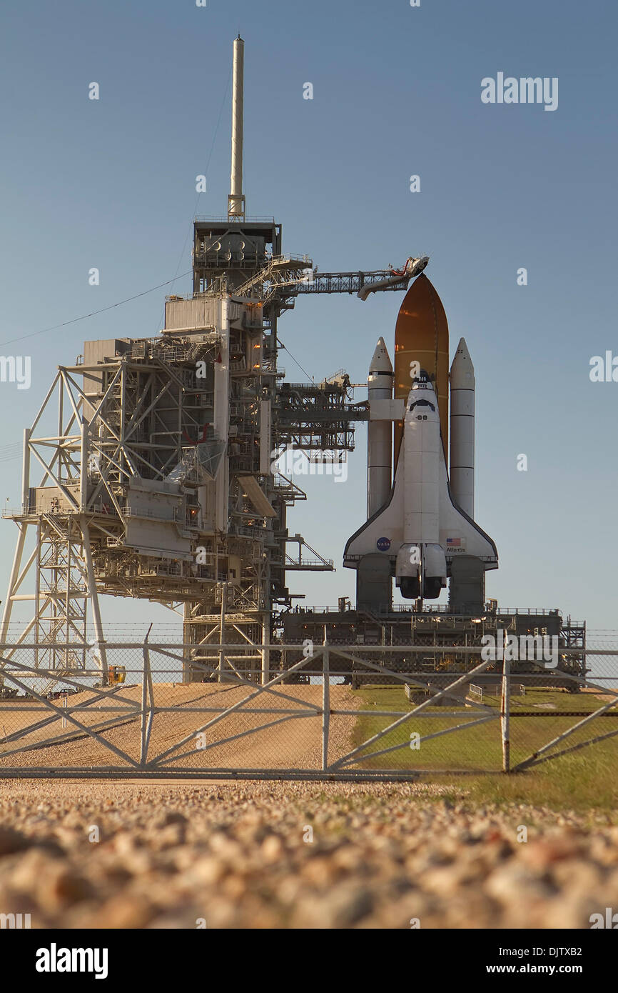 Space shuttle Atlantis, STS-132,sits poised on launch pad 39-A during ...