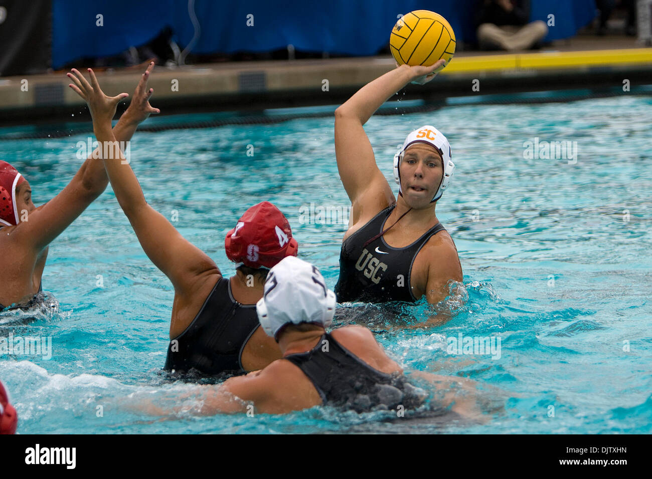 USC Patricia Jancso fires pass Stanford Alyssa Lo during the 2010 National Collegiate Women's ...