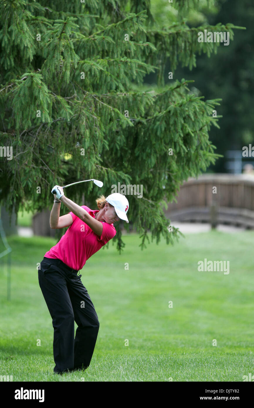 Helen Alfredsson of Sweden droves the ball over the trees onto the 2nd ...