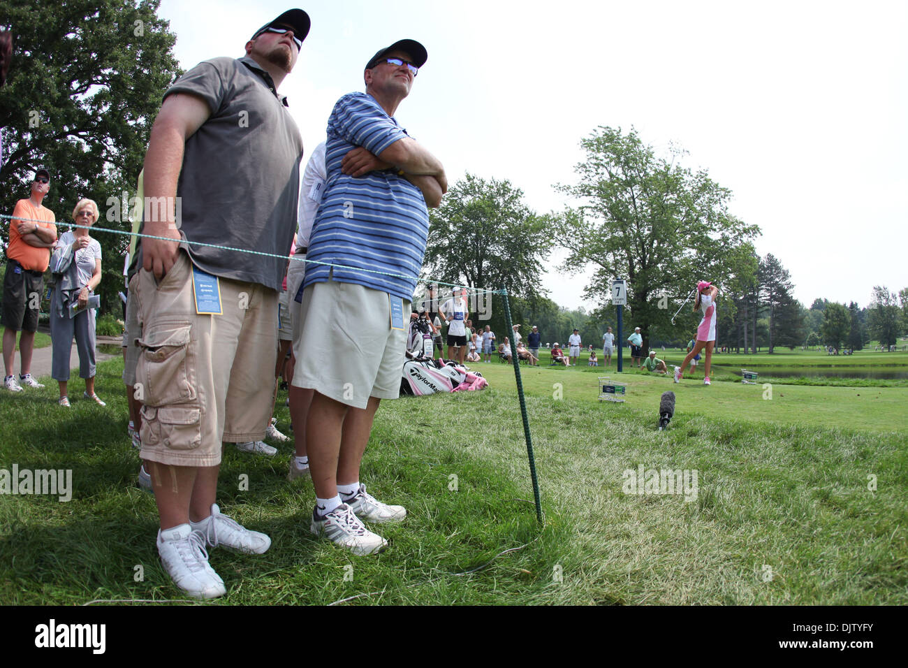 Paula Creamer of USA tees off on the 7th tee as the fans watched during ...