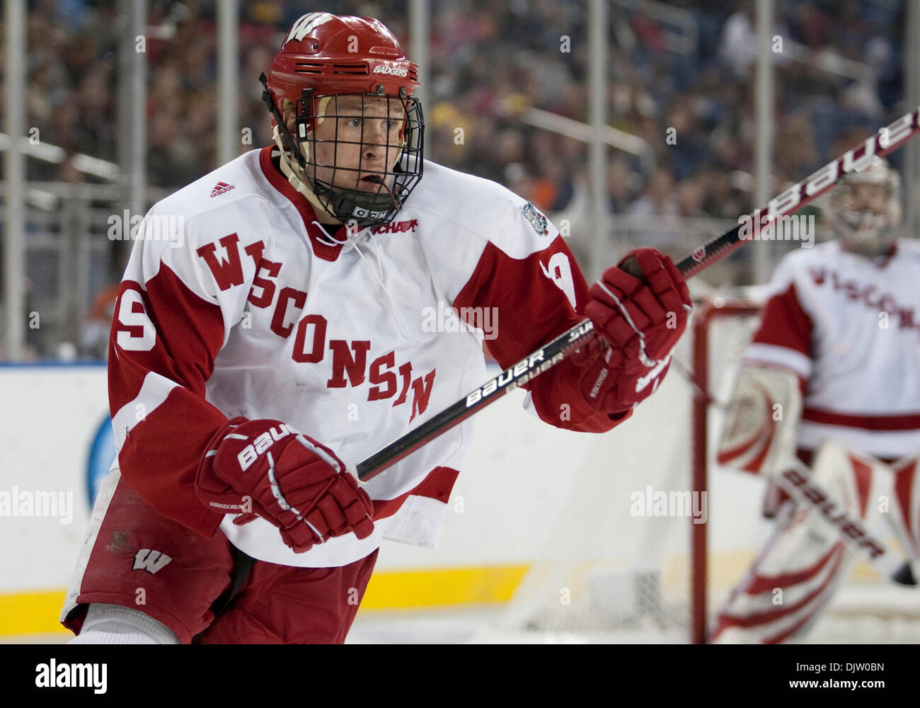 Wisconsin Defenseman Jake Gardiner (#19) in game action between the ...