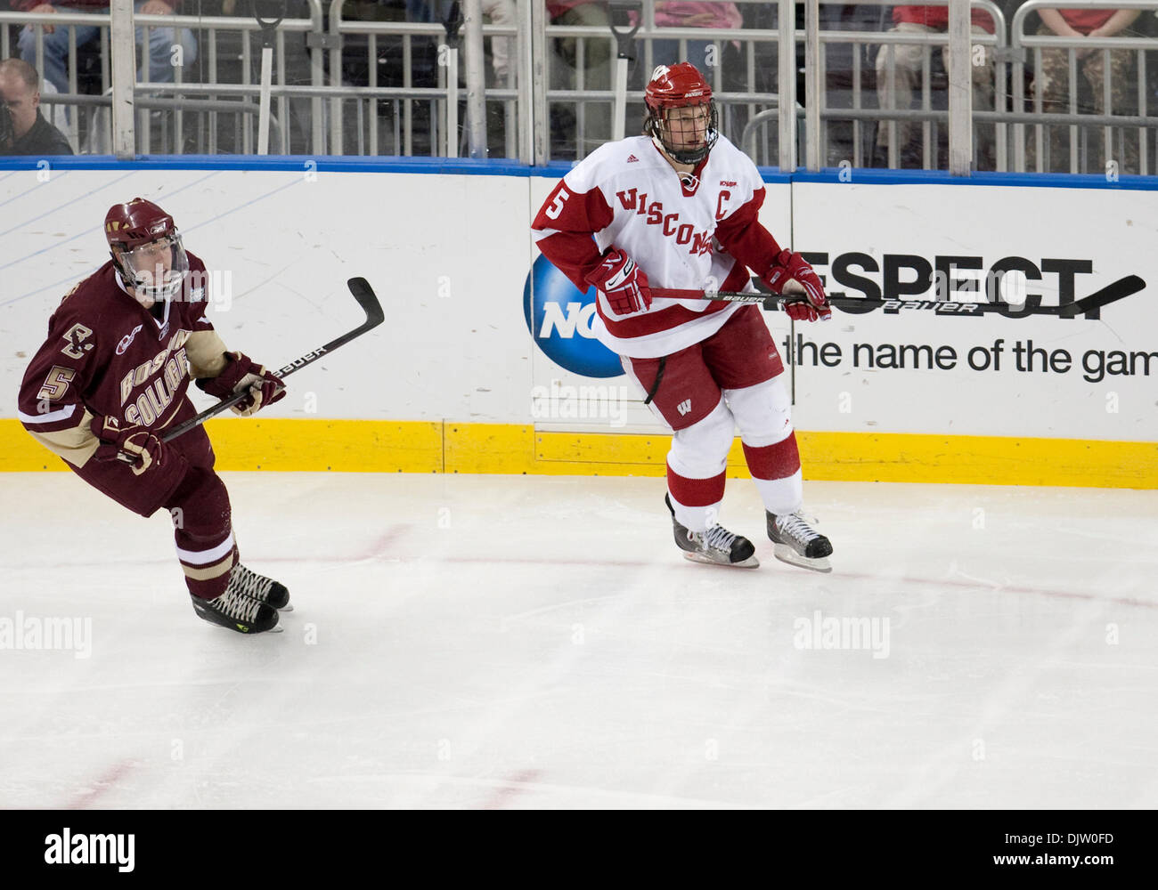 Wisconsin Forward Blake Geoffrion (#5) and Boston College Defenseman ...