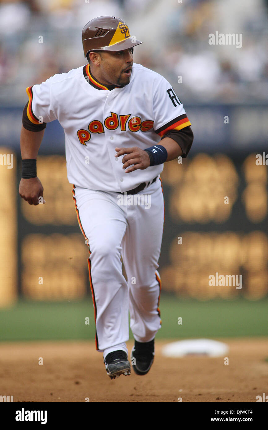 San Diego Padres Yorvit Torrealba heads for third base during the ...