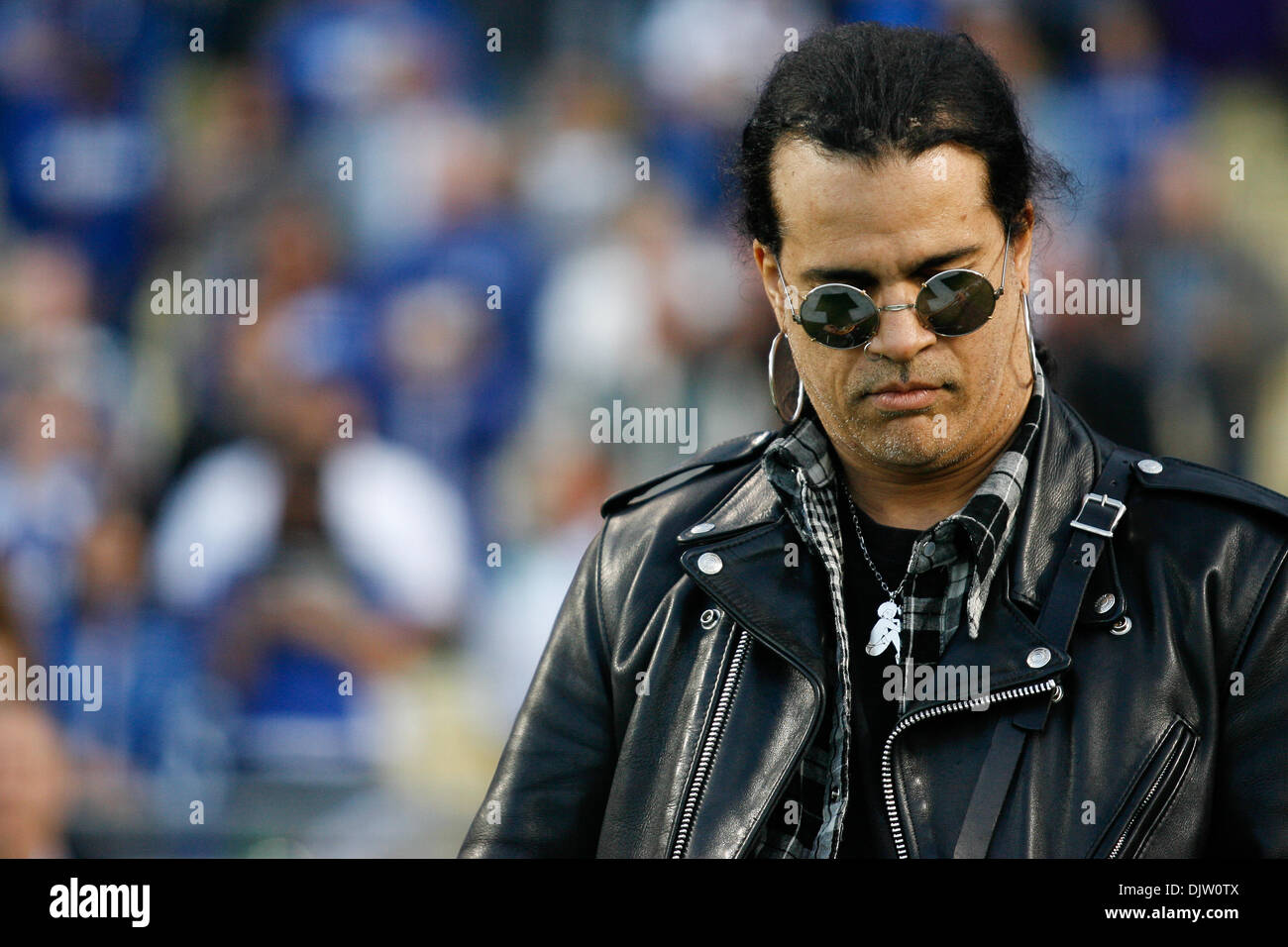 16 April 2010: Guitarist Slash plays the national anthem before the ...