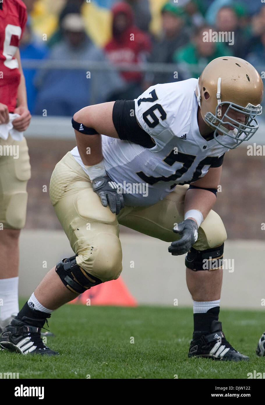 Notre Dame Offensive Tackle Matt Romine (#77) during game action in the ...