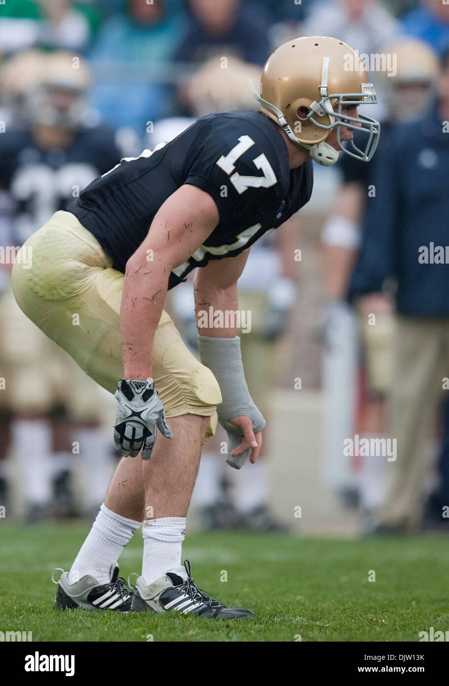 Notre Dame Safety Zeke Motta (#17) ready for the play during game ...