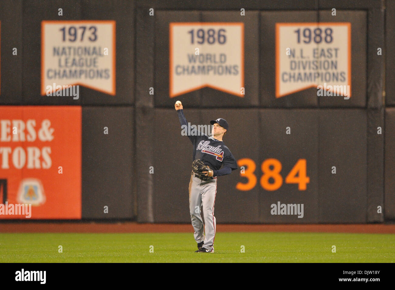 20 April, 2010: Atlanta Braves center fielder Nate McLouth (24) fields ...