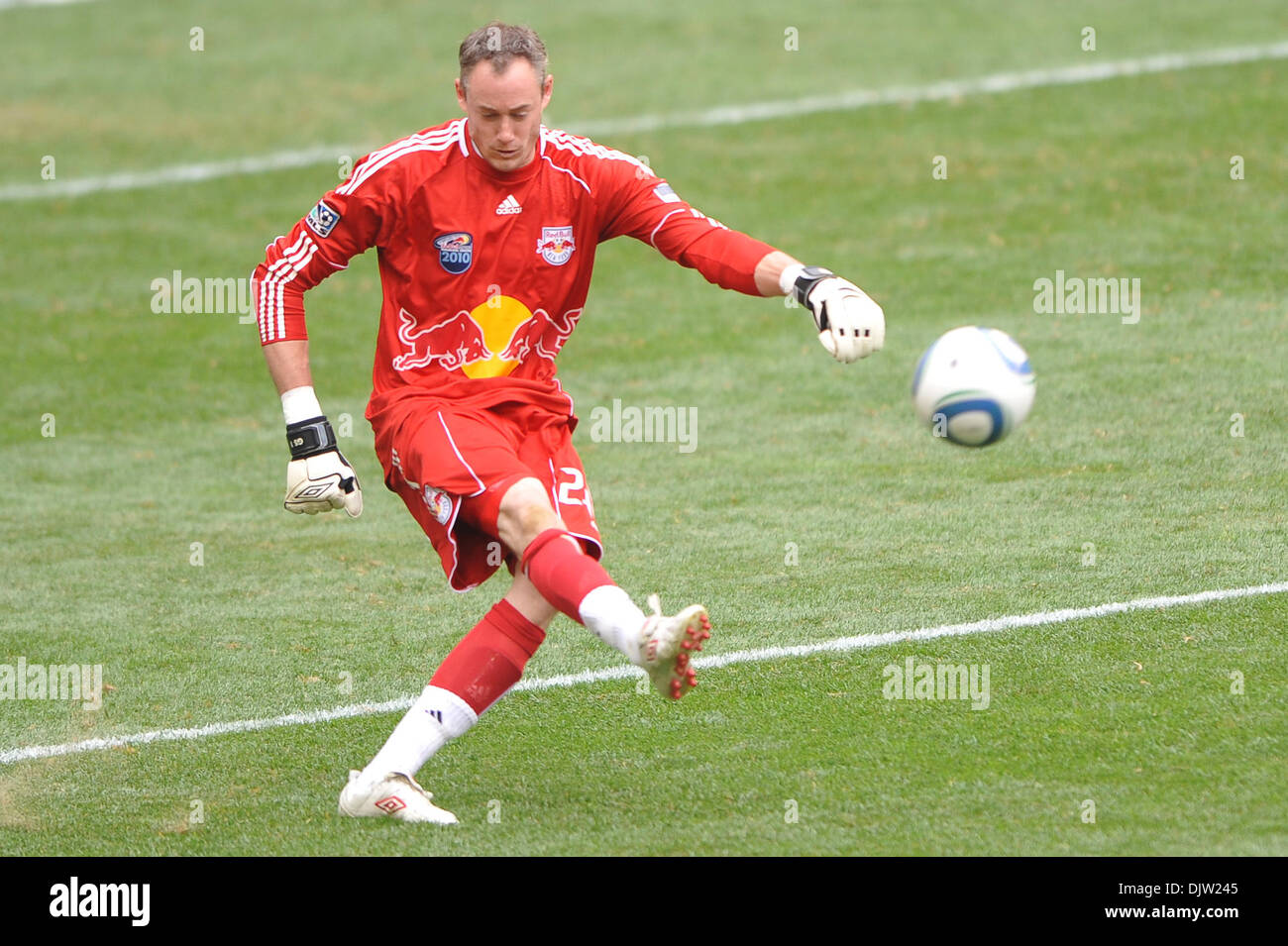 Red Bulls goalkeeper Greg Sutton (24) clears the ball during second ...