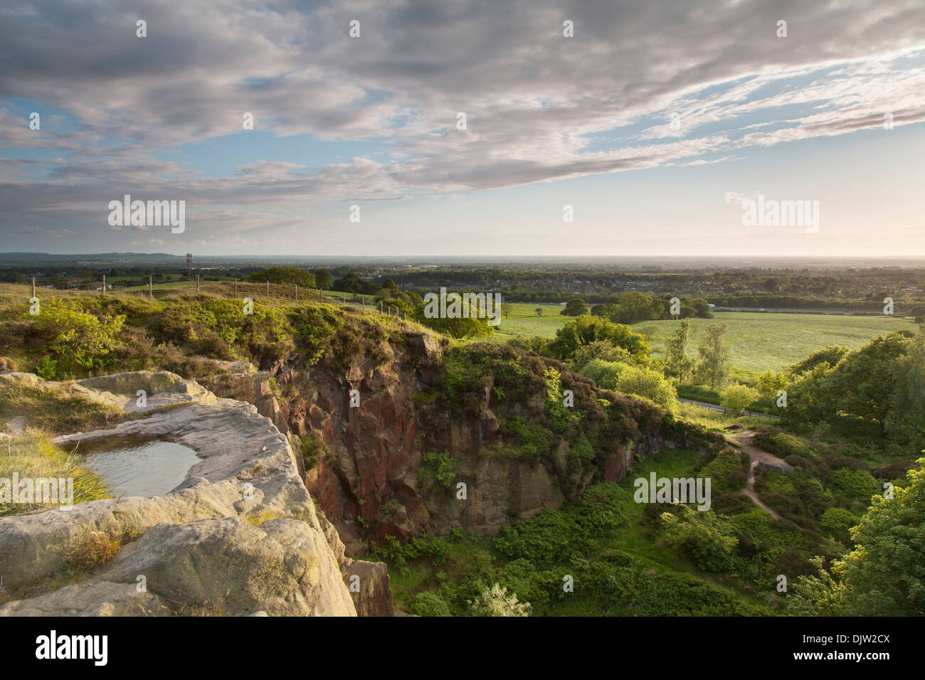 View across Lancashire countryside from the top of Denham quarry near ...