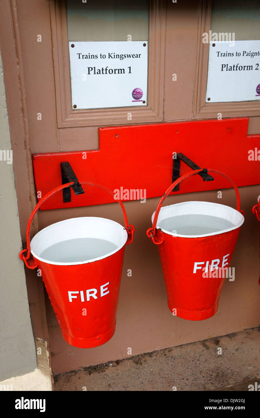 Close-up of Red Fire Buckets filled with Water on Platform 1 at ...