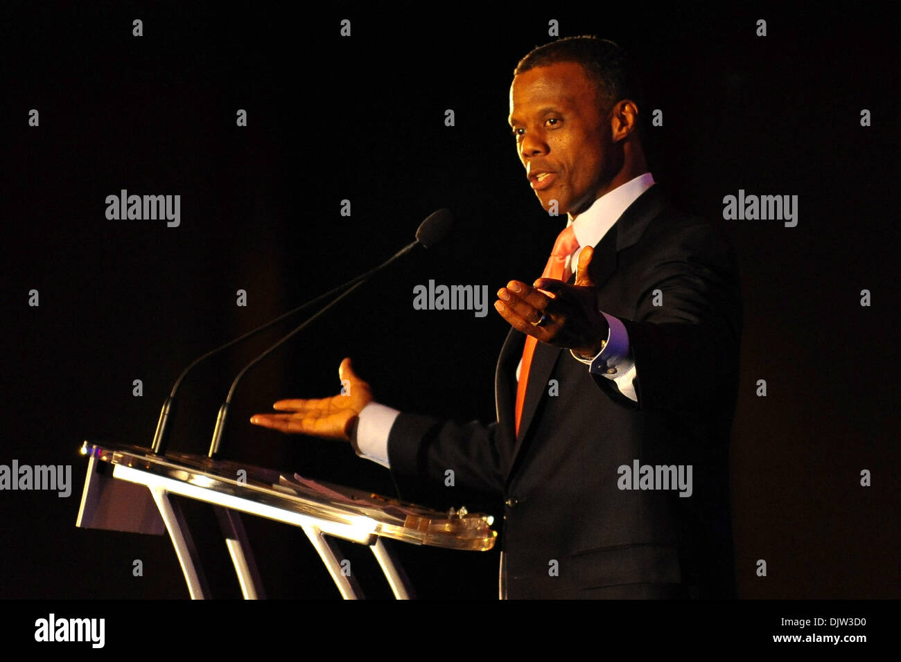 Former Oklahoma Congressman, J.C. Watts, addresses the crowd during the ...