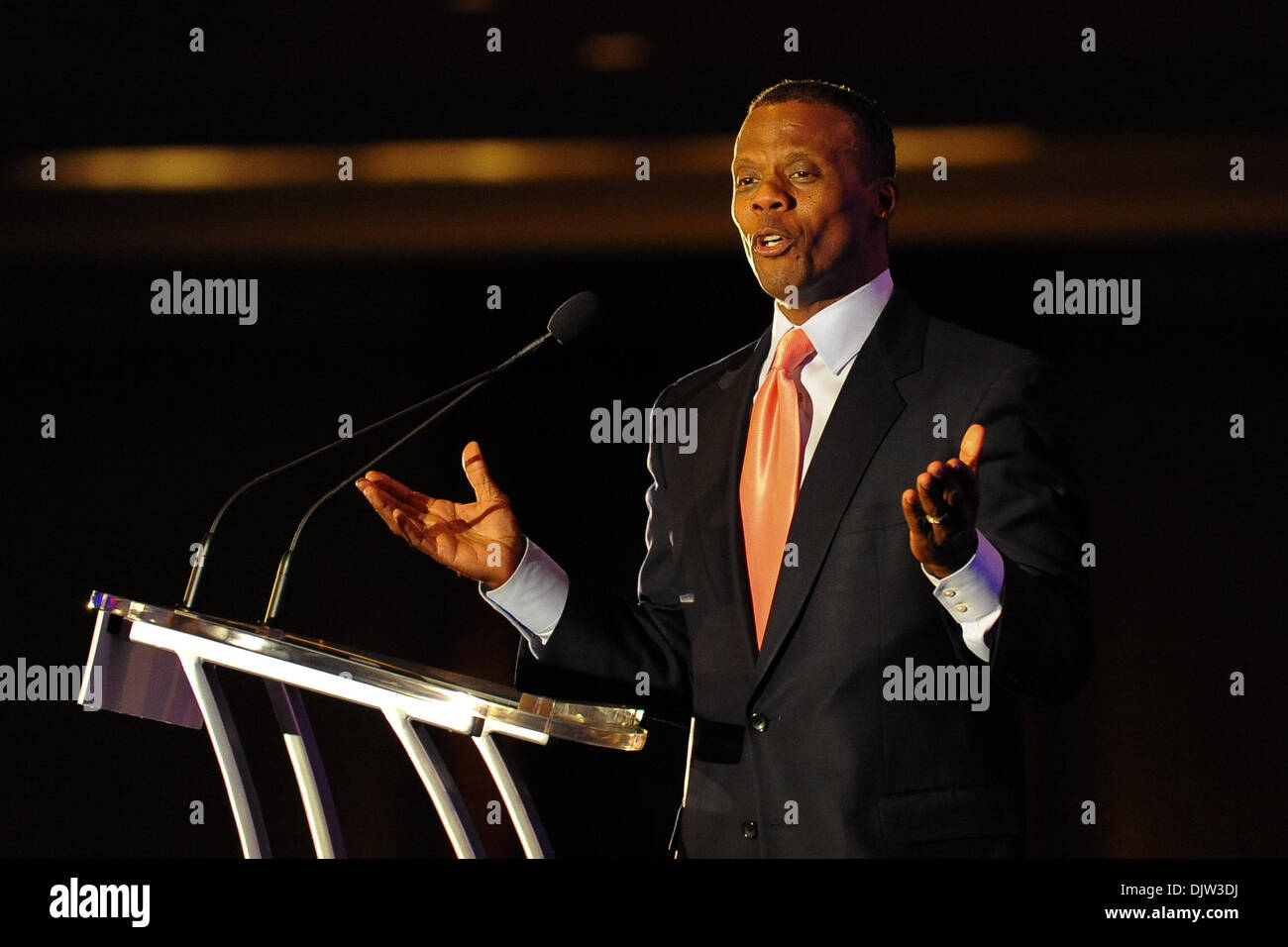 Former Oklahoma Congressman, J.C. Watts, addresses the crowd during the ...