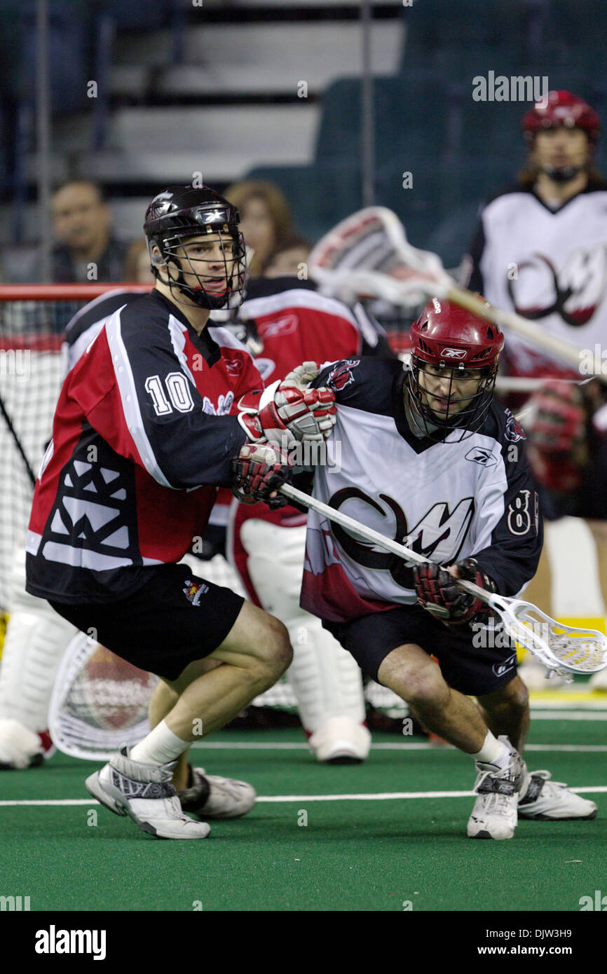 Colorado Mammoth Forward Jamie Shewchuk (85)attempts to get by Calgary ...