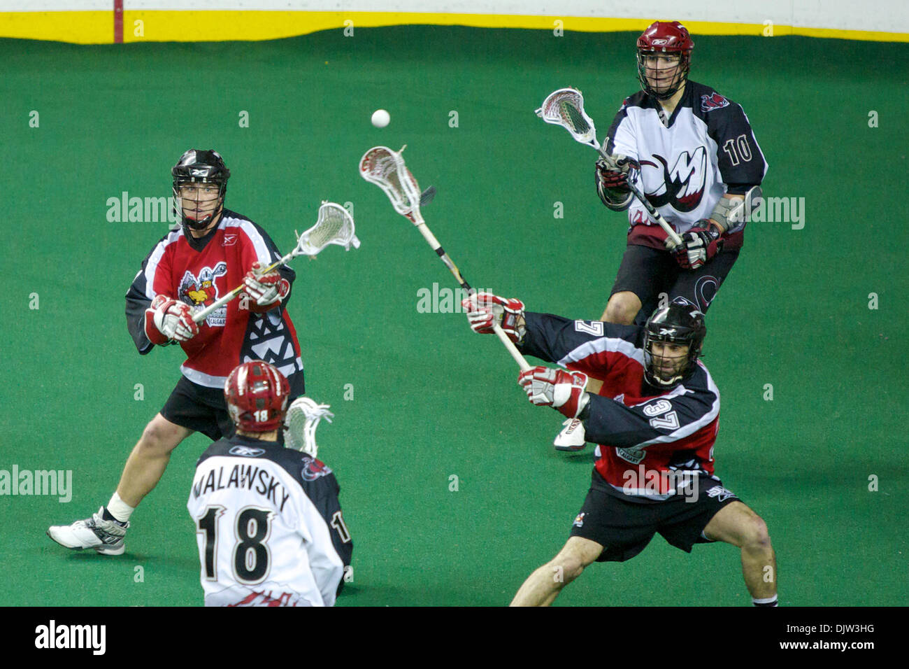 Calgary Roughnecks Defenceman Andrew McBride (37) and Transition Rob ...