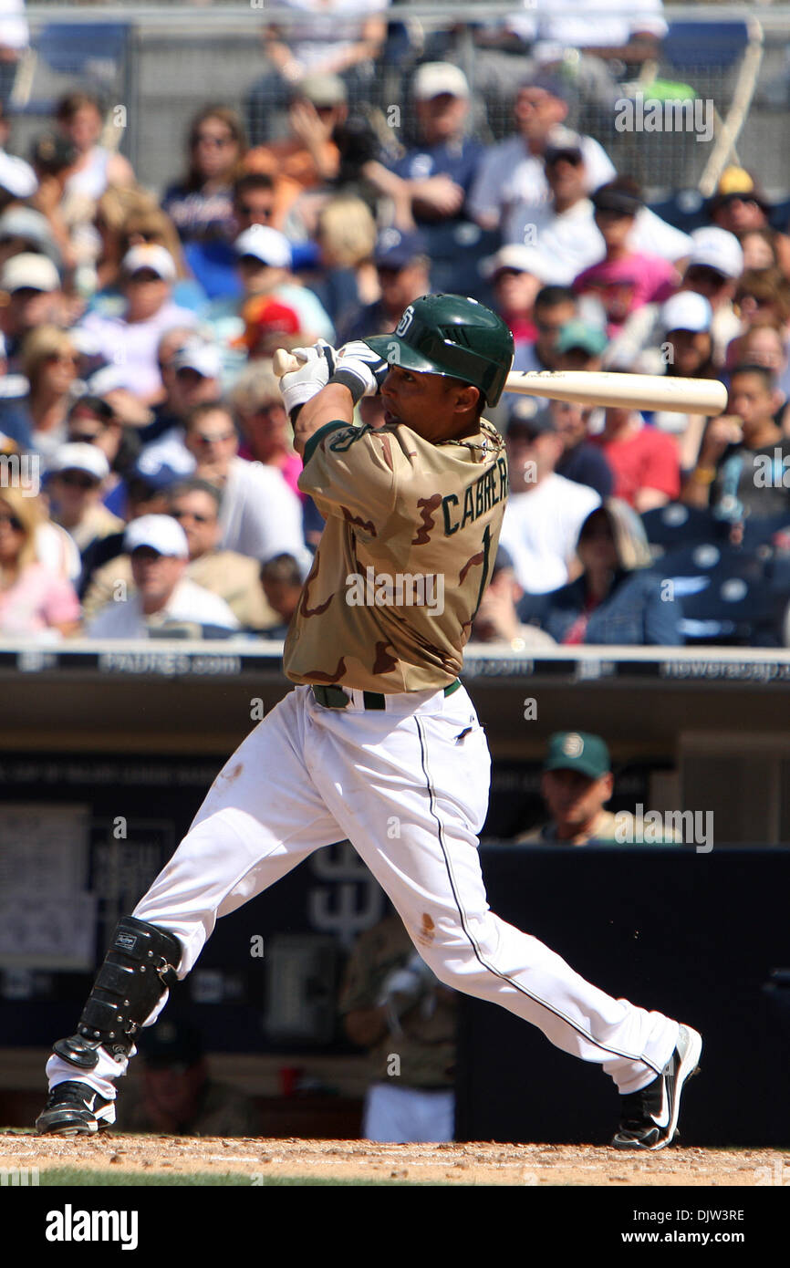 San Diego Padres Everth Cabrera hits a ground rule double to deep left ...