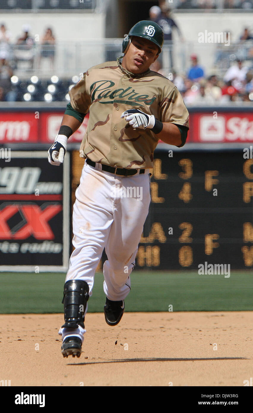 San Diego Padres Everth Cabrera hits a ground rule double to deep left ...