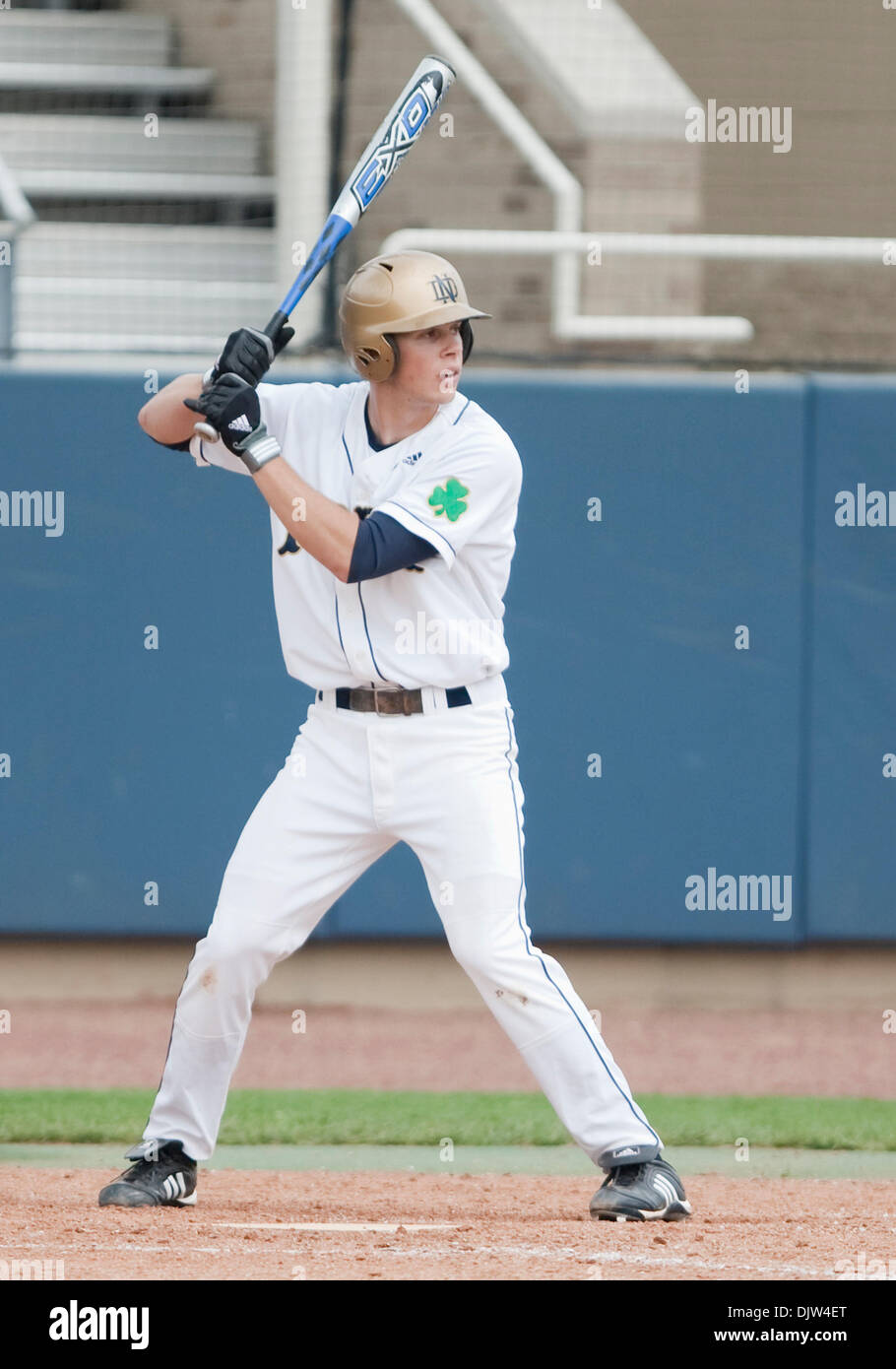 Notre Dame shortstop Mick Doyle (#26) at bat in game action between the ...