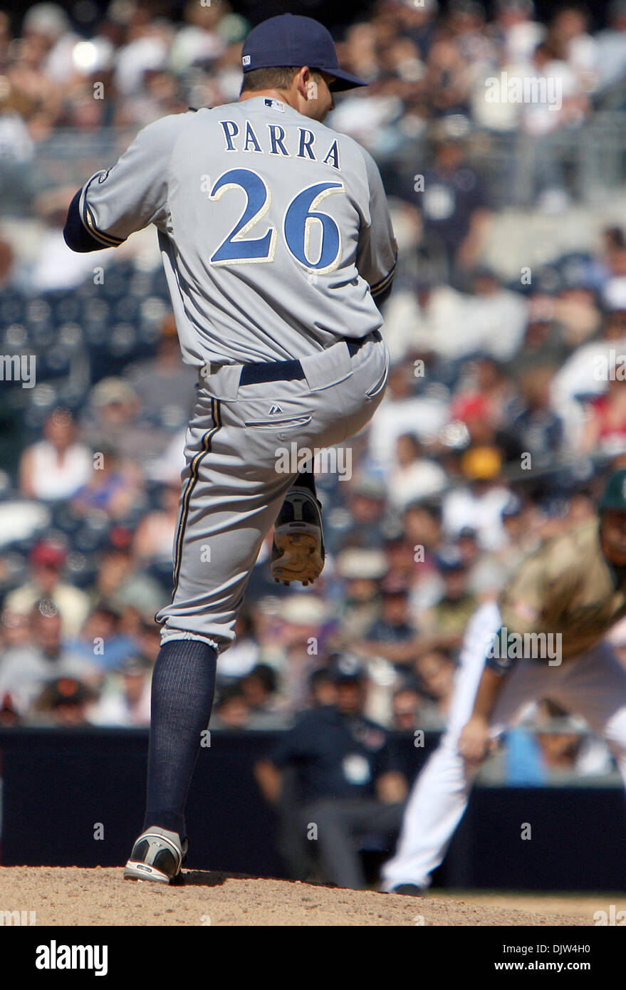 Milwaukee Brewers starting pitcher Manny Parra took the mound in the ...