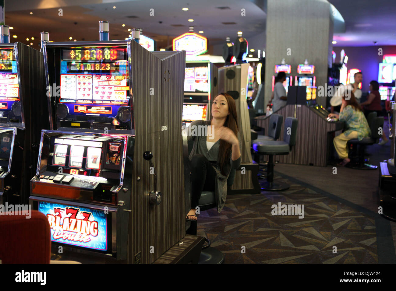 Gamblers in Las Vegas, gambling on slot machines, Nevada, USA Stock ...