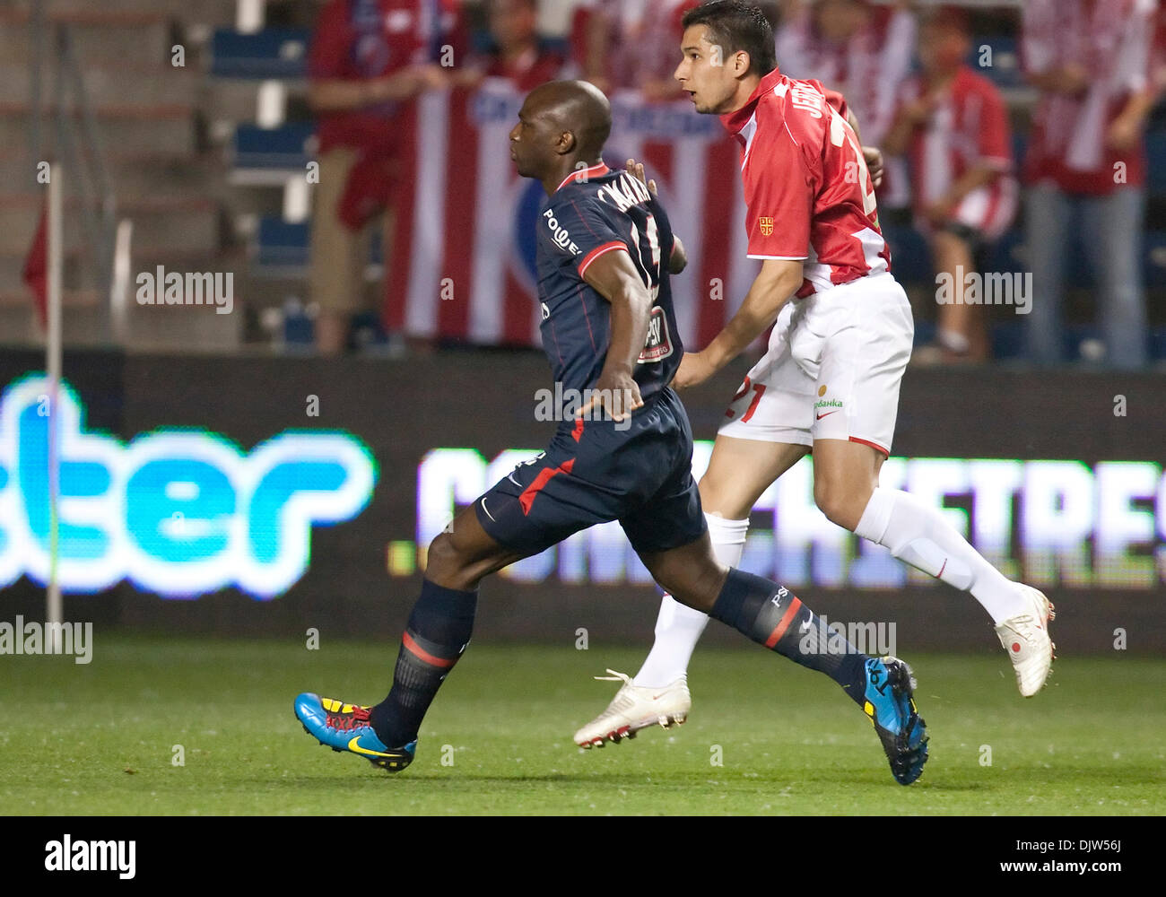 Red Star Belgrade Forward Aleksandar Jevtic (#21) shoots around Paris ...