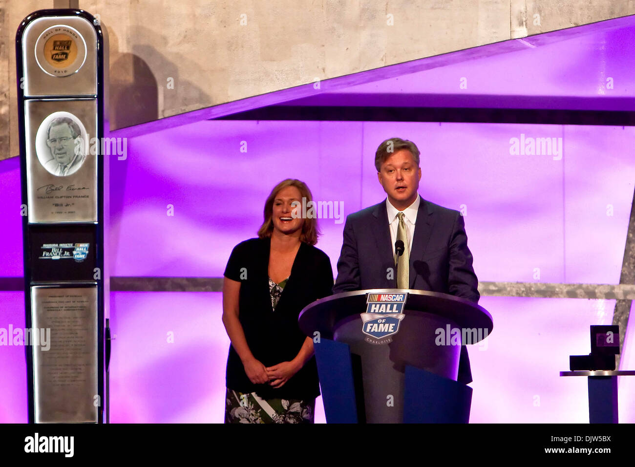 L) Lesa France Kennedy and (R) Brian France give an acceptance speech ...
