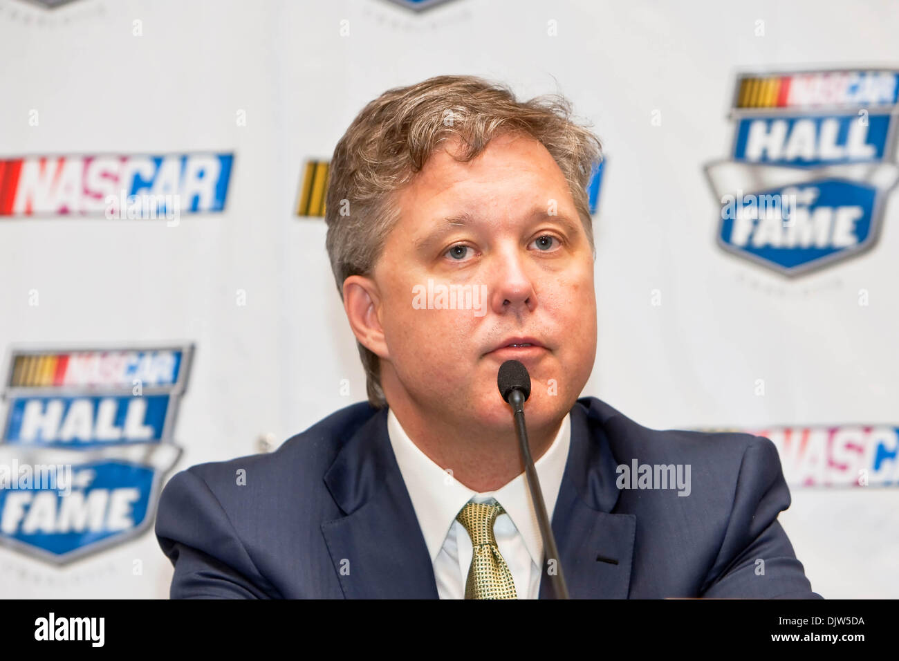 Brian France speaks in the media room during the Inaugural NASCAR Hall ...