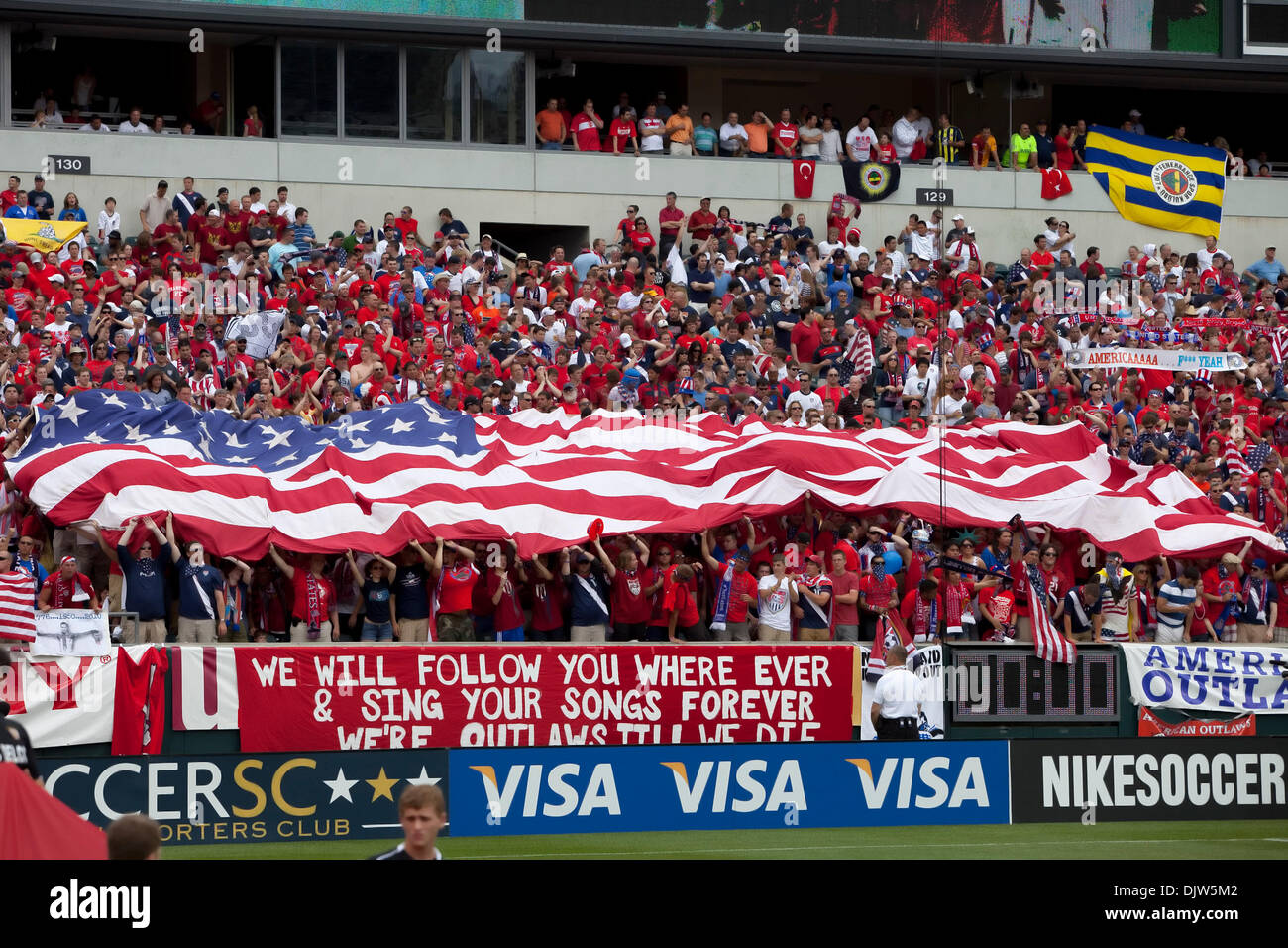 United States fans with a huge American Flag during the internationals ...