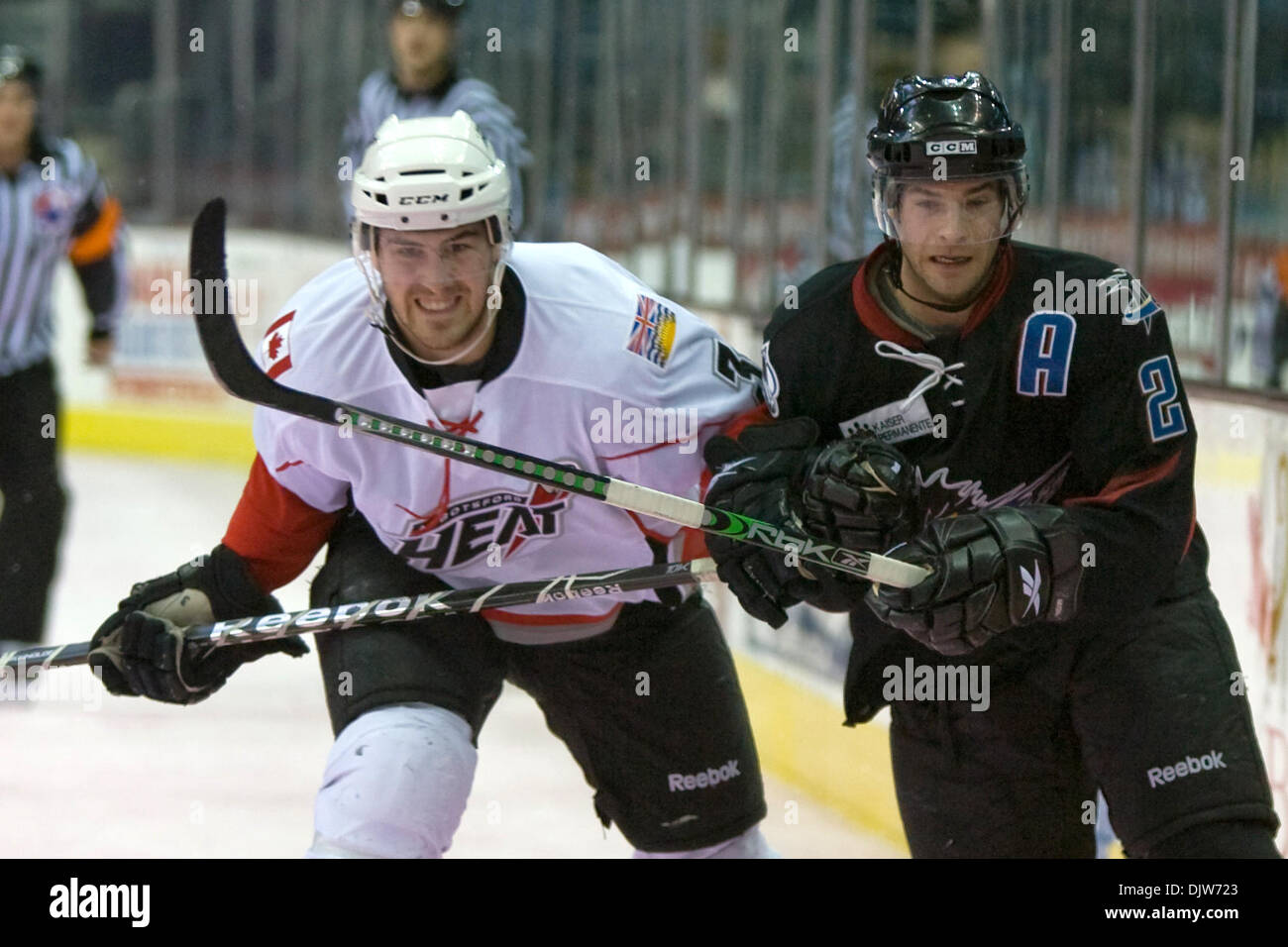 20 March 2010: Abbotsford Heat Josh Meyers (3) and Lake Erie Monsters ...