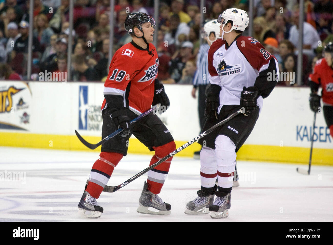 07 April 2010: Abbotsford Heat right winger J.D. Watt (19) and Lake ...