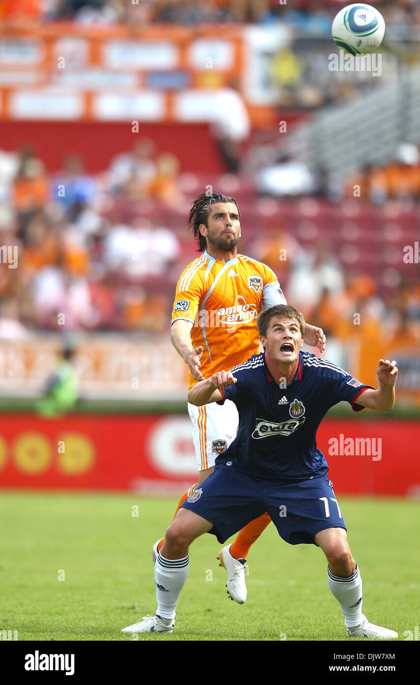 Mike Chabala (#17) for the Houston Dynamo and Maykel Galindo (#11) for ...