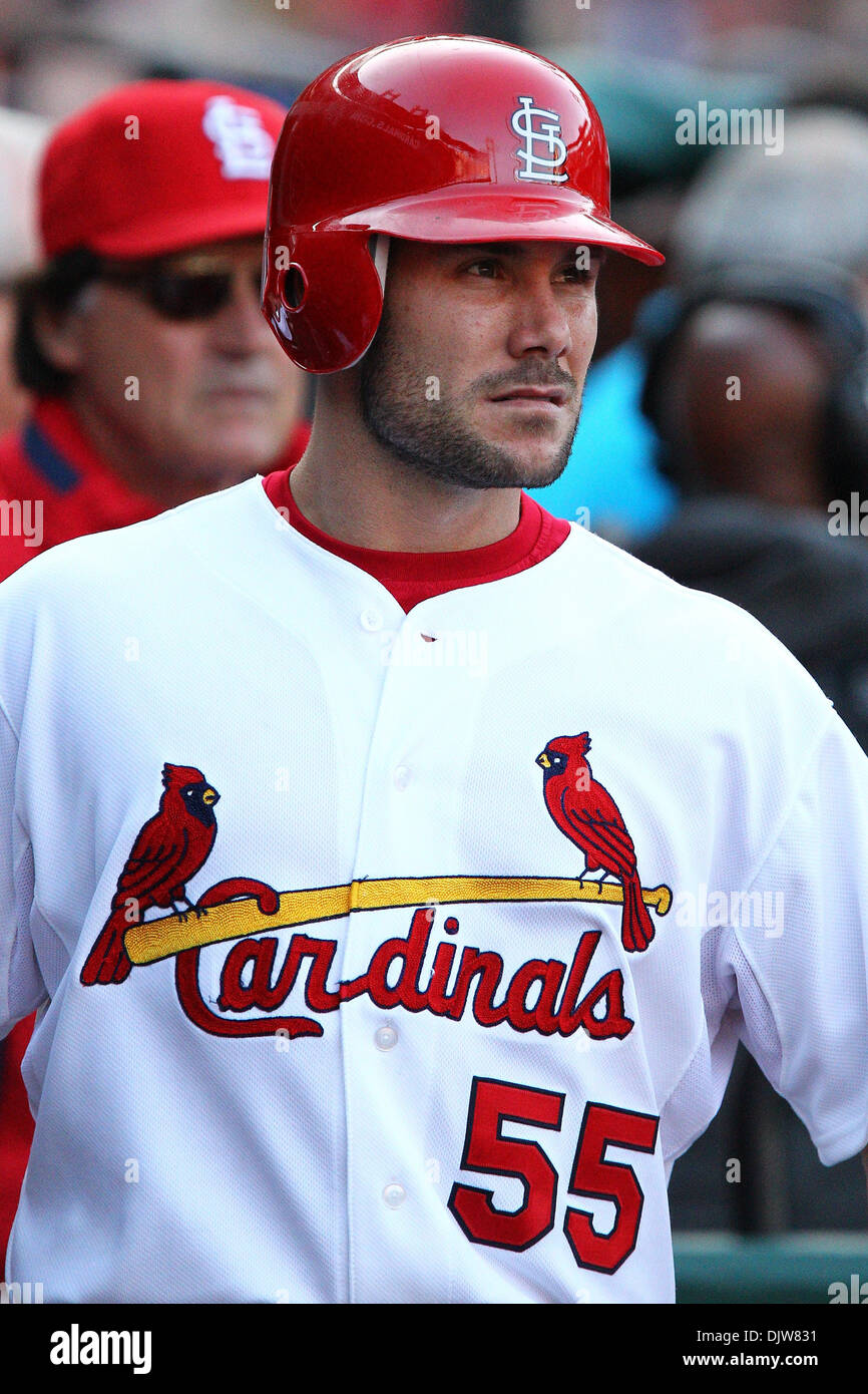 St. Louis Cardinals second baseman Skip Schumaker (55) looks at the ...
