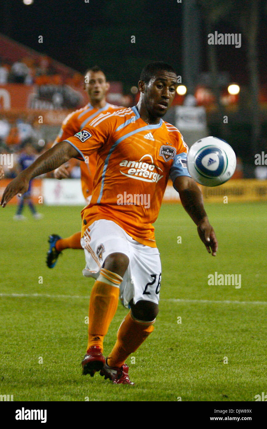 Corey Ashe (#26) Midfielder for the Houston Dynamo controls a high ball ...