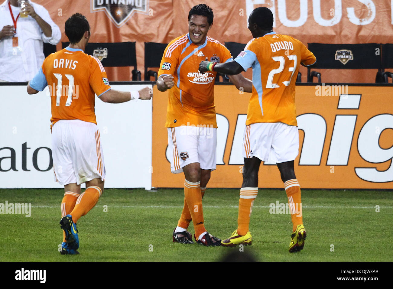 Luis Landin (#7) Forward for the Houston Dynamo celebrates in triumph ...