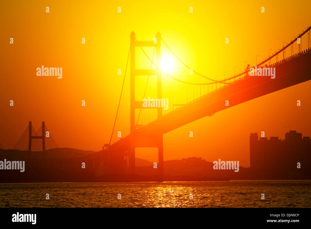 Sunset silhouette Bridge Stock Photo - Alamy