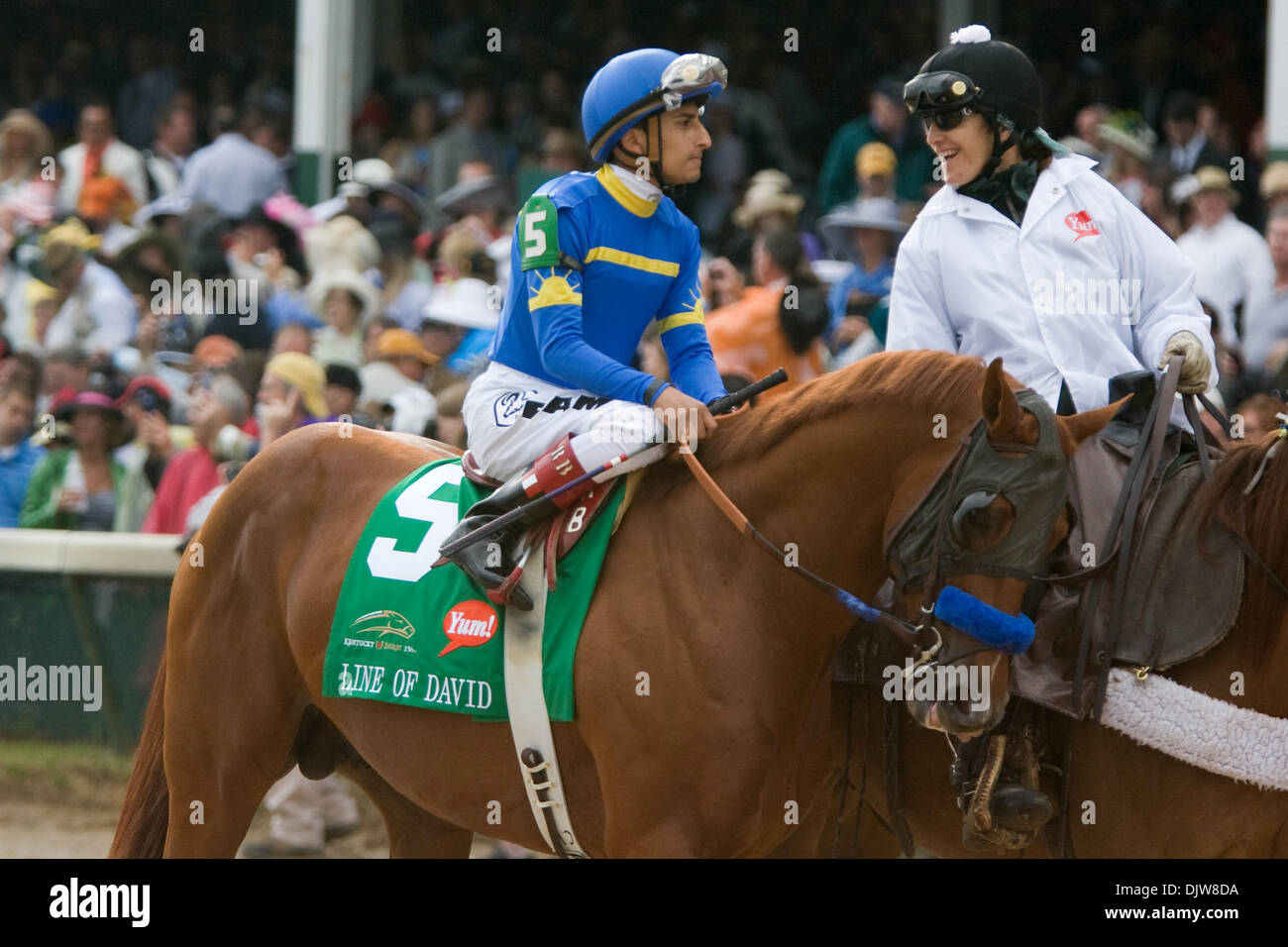 01 May 2010: Jockey Rafael Bejarano aboard Line of David (5) prior to ...
