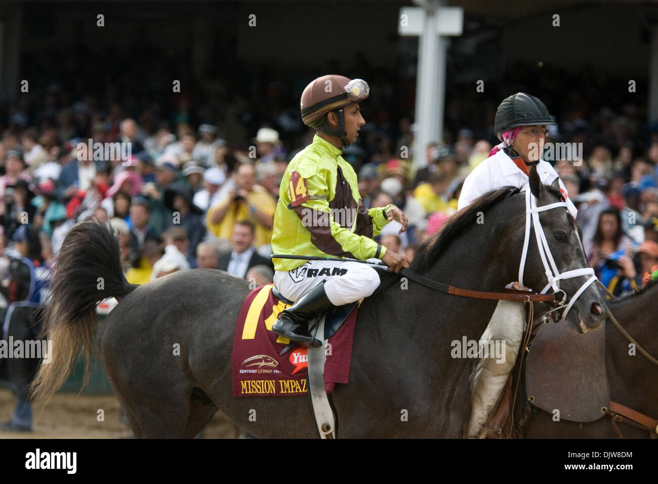 01 May 2010: Jockey Rajiv Maragh aboard Mission Impazible (14) prior to ...