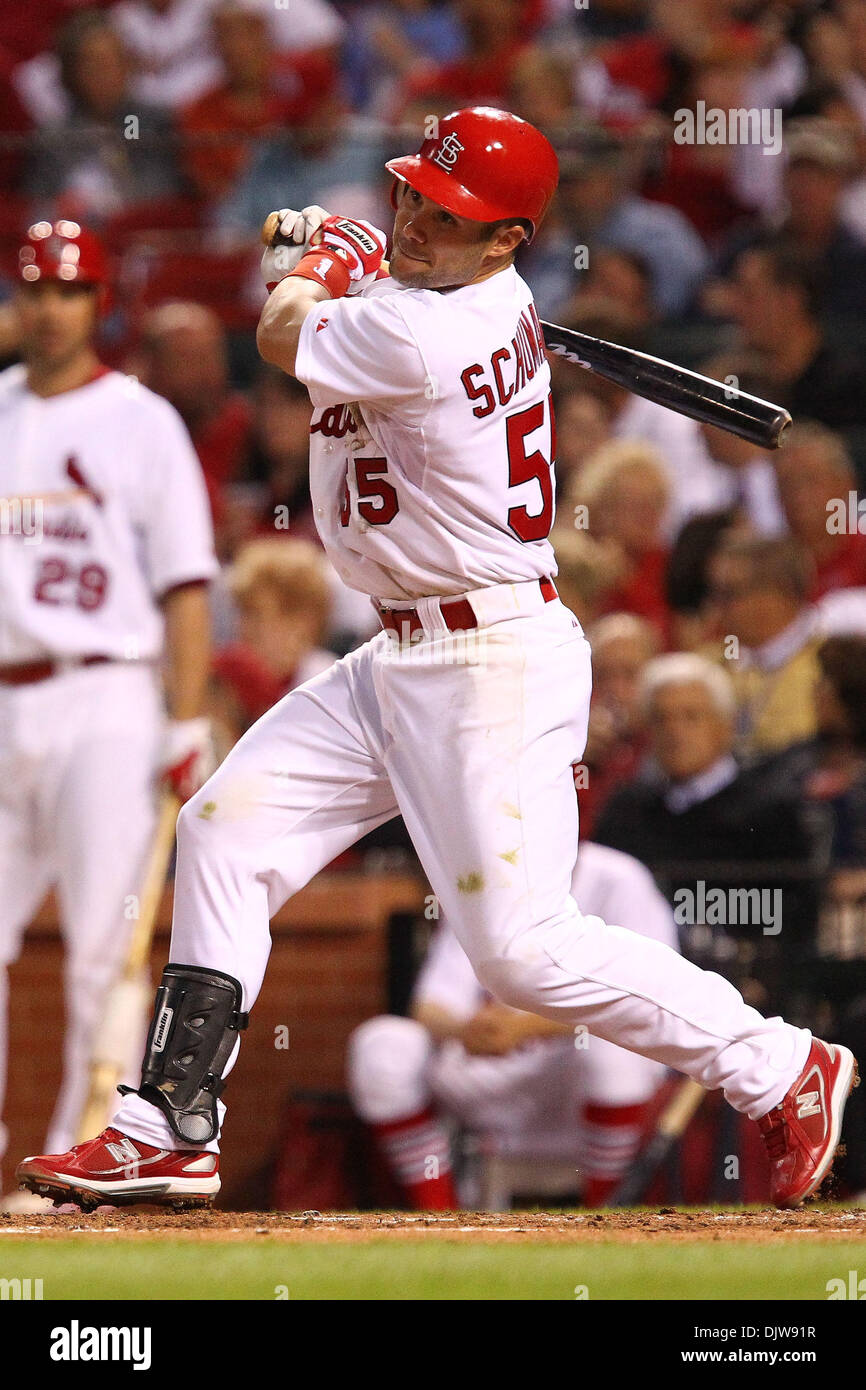 St. Louis Cardinals second baseman Skip Schumaker (55) watches as his ...