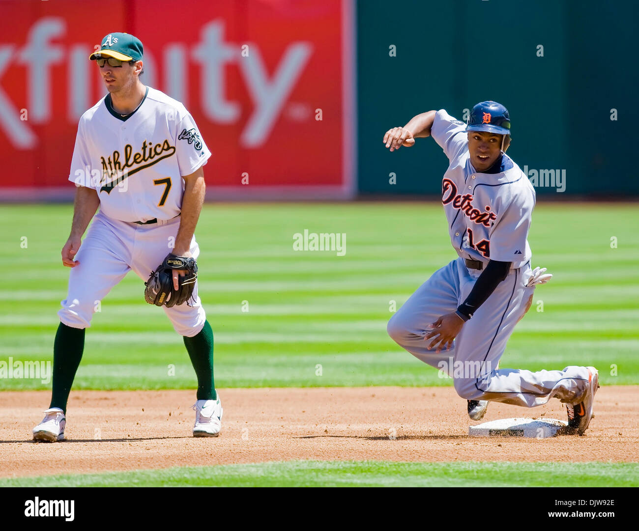 May 20, 2010: Detroit Tigers center fielder Austin Jackson (14) slides ...