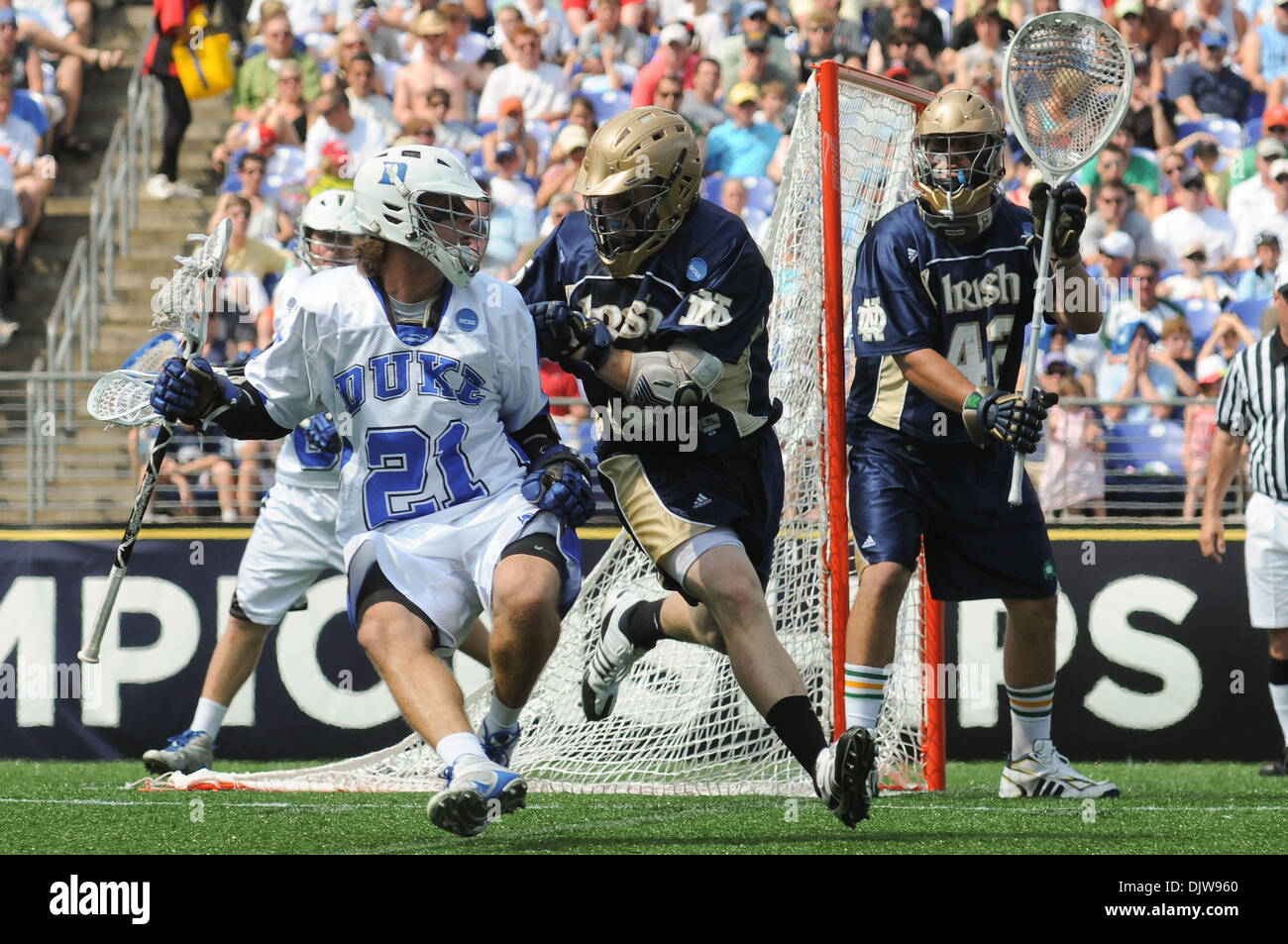31 May 2010: Duke's Zach Howell (21) moves in on the goal past Notre ...