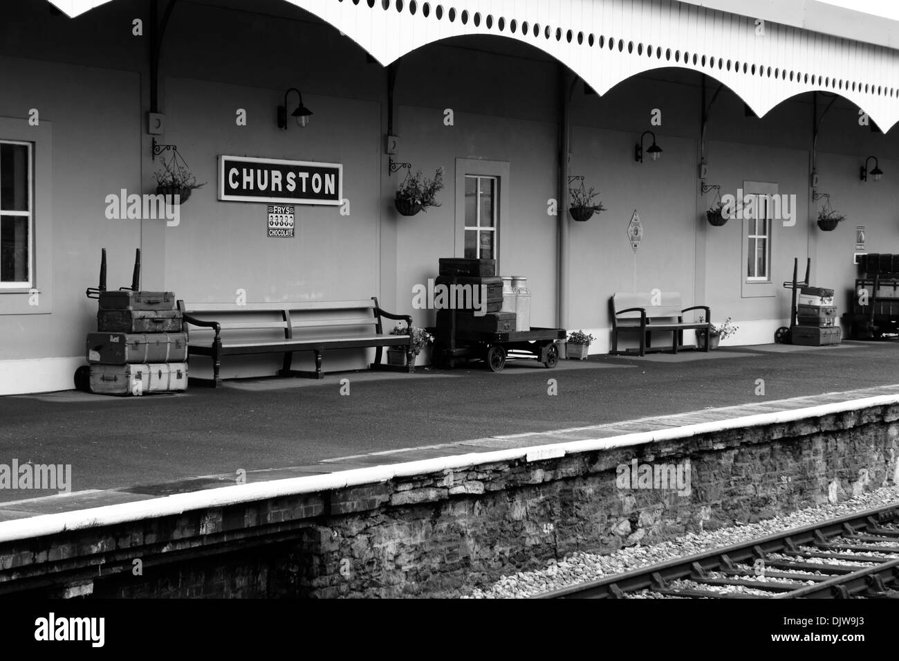 Black & White of Platform 2 at Churston Railway Station in Devon ...