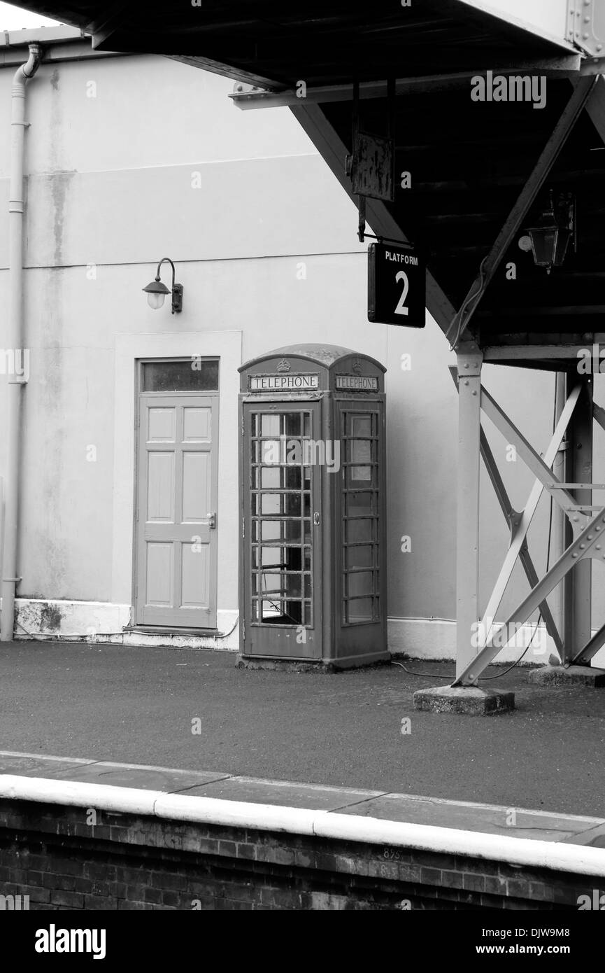 Black & White of Old Telephone Box on Platform 2 of Churston Railway ...