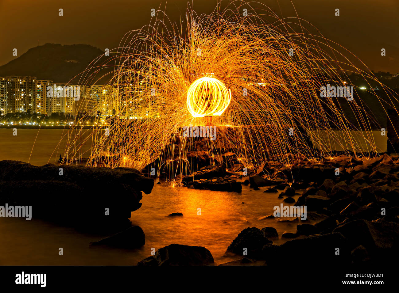 Burning steel wool fireworks Stock Photo - Alamy