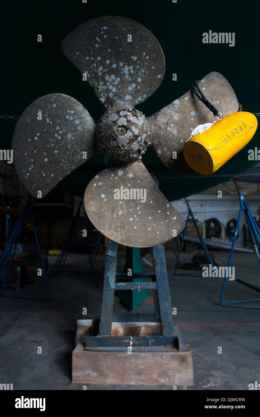A yellow float from a lobster pot is hung from a propeller a if tangled ...