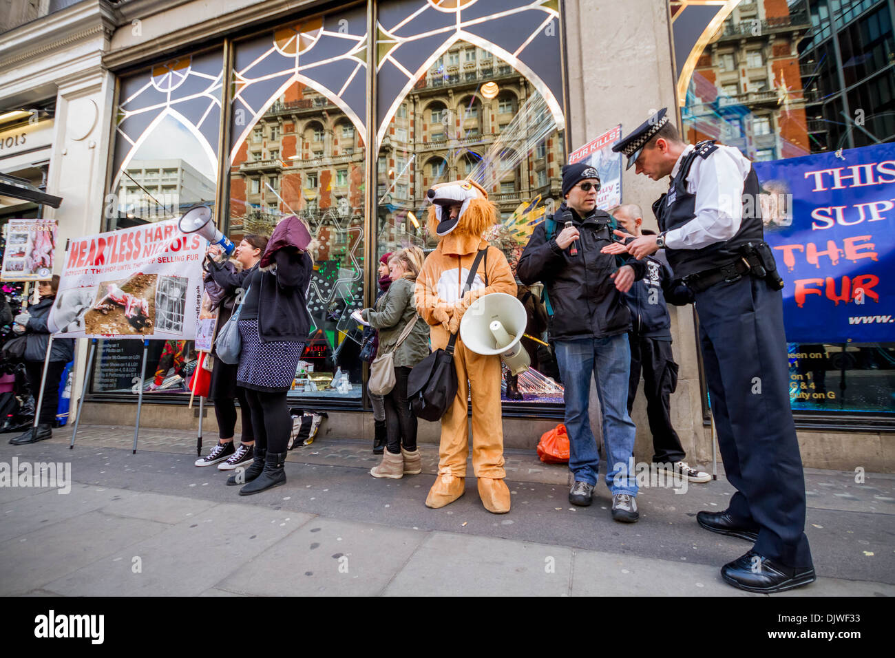 Anti-Fur protest outside Harvey Nichols Department Store in London ...