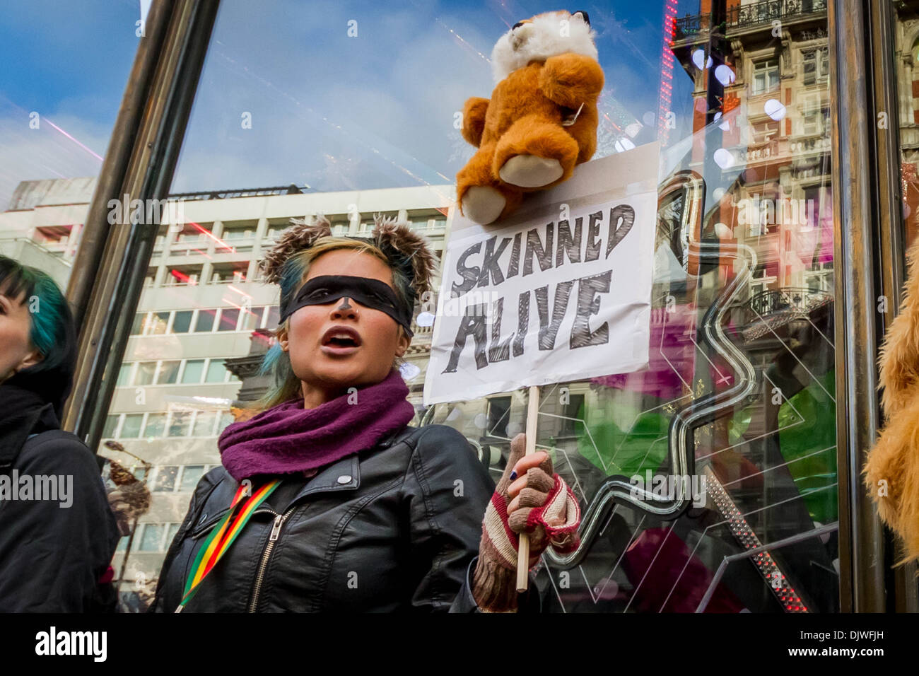 Anti-Fur protest outside Harvey Nichols Department Store in London ...