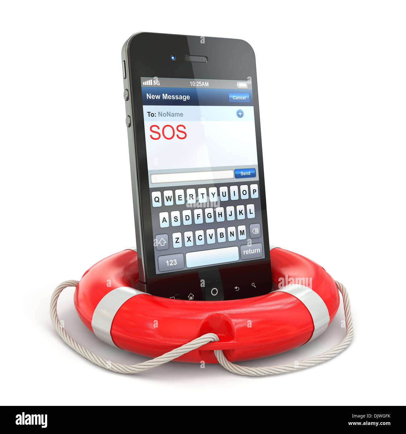 Mobile emergency service. Cellphone on white isolated background. 3d ...